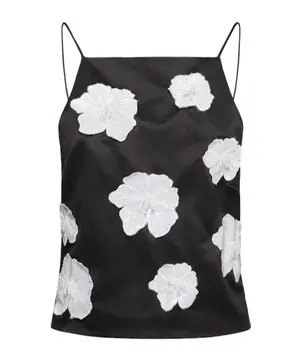 ROTATE BY BIRGER CHRISTENSEN Embellished Floral Applique Camisole - Black