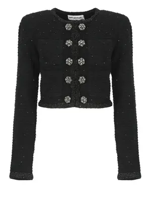 SELF-PORTRAIT Self-Portrait Textured Cropped Knit Jacket With Embellished Buckles
