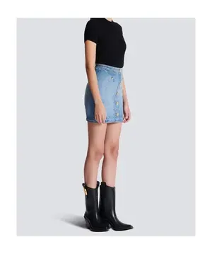 Balmain Buttoned High-waist Denim Skirt