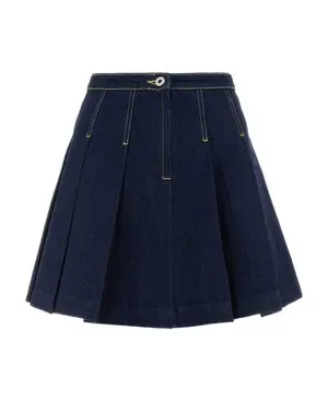 Kenzo Logo Patch Pleated Denim Mini Skirt - Black