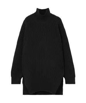 JIL SANDER Ribbed Knit Turtleneck Sweater With Split Hem - Black