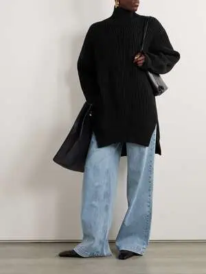 JIL SANDER Ribbed Knit Turtleneck Sweater With Split Hem
