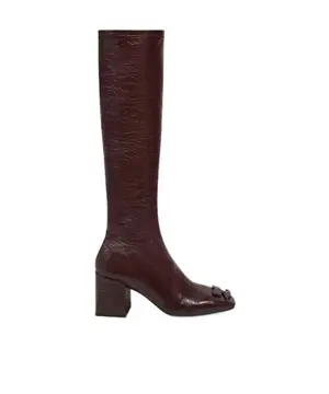 COURREGES Logo Detail Square Toe Block Heel Boots - Brown