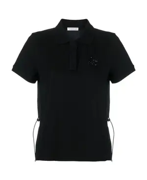 Moncler Short-sleeved Polo Shirt With Sequined Details And Drawstring Waist - Black