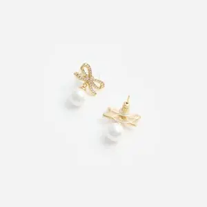 SELF-PORTRAIT Embellished Bow And Pearl Drop Earrings
