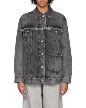 GANNI Buttoned Denim Jacket With Logo Buttons And Buckled Cuffs
