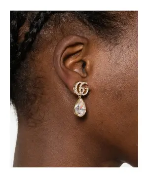 Gucci Double G Diamond Drop Earrings