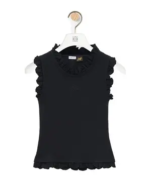 Loewe Sleeveless Ribbed Top With Ruffled Trim - Black