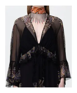 Etro Paisley Pattern Beaded Fringe Neckerchief