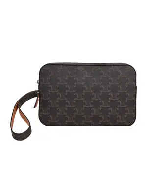 Celine Pouch With Strap In Triomphe Canvas And Calfskin - Tan