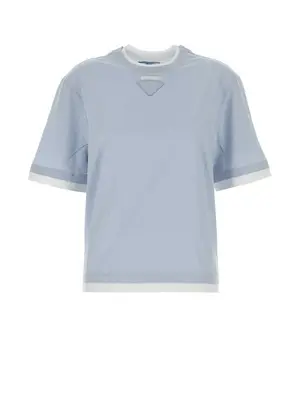 Prada Cotton Jersey T-shirt With Emblematic Triangle Logo - Blue