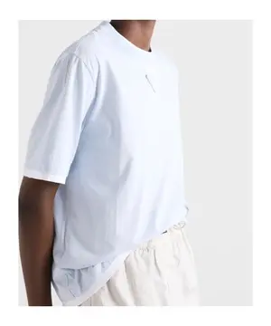 Prada Cotton Jersey T-shirt With Emblematic Triangle Logo - Blue
