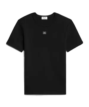 Celine Triomphe T-shirt In Ribbed Cotton Jersey - Black