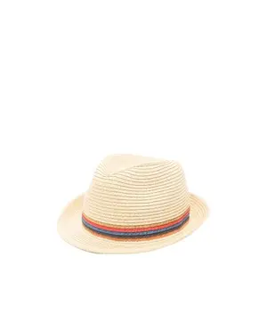 Paul Smith Straw Fedora Hat With Striped Band - Nude