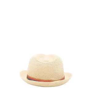 Paul Smith Straw Fedora Hat With Striped Band