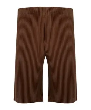 Issey Miyake Pleated Bermuda Shorts - Brown