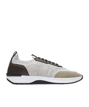 Brioni Beige And Light Brown Linen And Cotton Knit Sneakers - White
