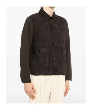 Brioni Collared Leather Jacket - Black