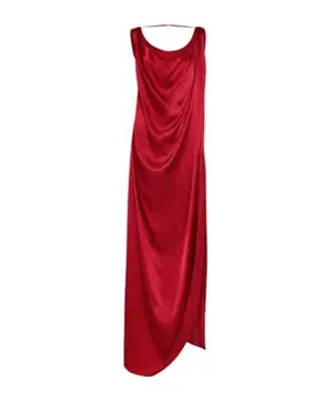 MAISON MARGIELA Sleeveless Draped Satin Maxi Dress - Deep Red