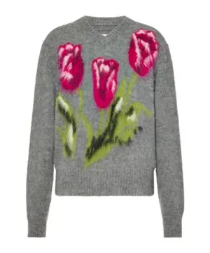 MAISON MARGIELA Maison Margiela Floral Intarsia V-Neck Sweater