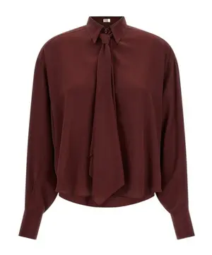 Brunello Cucinelli Monile Embellished Silk Shirt - Bordeaux