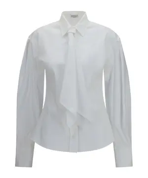 Brunello Cucinelli Tie-detail Puff-sleeve Shirt - Gray