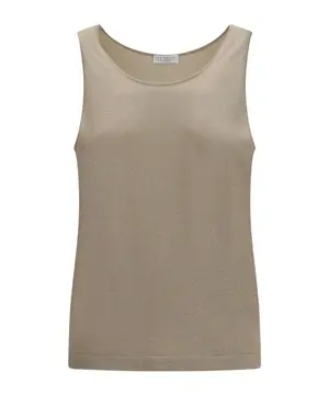 Brunello Cucinelli Metallic Knit Sleeveless Top - Gray