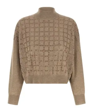 Brunello Cucinelli Sequined Turtleneck Knitted Sweater - Brown