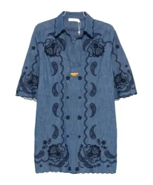 Zimmermann Mini Aster Paisley-embroidered Scalloped Dress - Blue