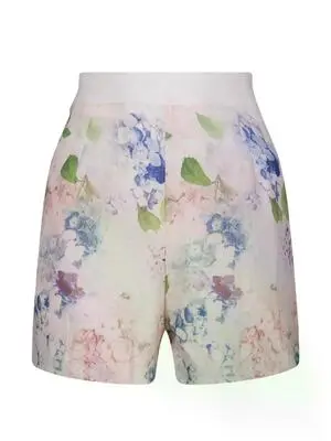 GIOVANNI PARIS Violet Floral Print Belt Loop Shorts