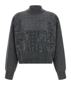 Brunello Cucinelli Sequined Turtleneck Long Sleeve Knitwear - Black