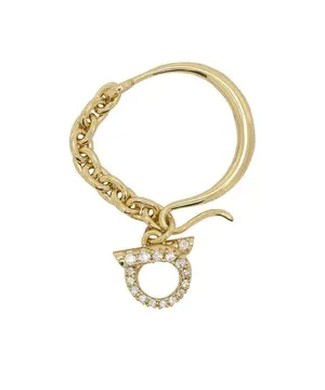 FERRAGAMO Gancatena Metal Ring With Crystal Pendant - Golden