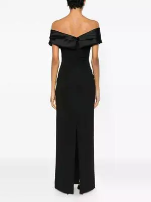Solace London Satin Draped Off-shoulder Maxi Dress - Black