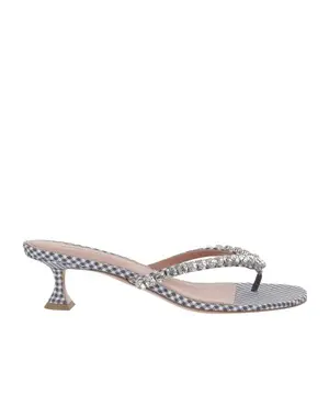 Amina Muaddi Gigi Satin Sandals With Crystal Embellishments - Gray