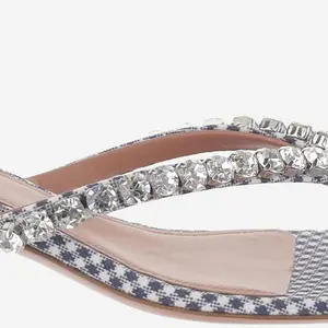 Amina Muaddi Gigi Satin Sandals With Crystal Embellishments - Gray