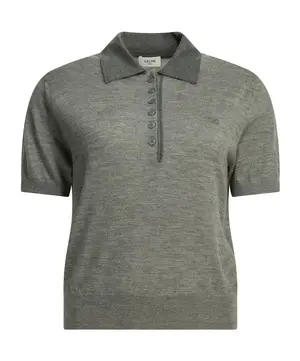 Celine Short-sleeved Knit Polo Shirt - Gray