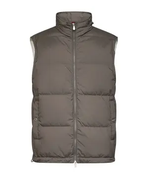 Brunello Cucinelli Lightweight Down Vest With Packable Hood - Gray