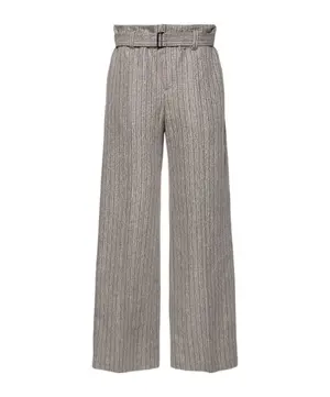 Brunello Cucinelli Linen Blend Straight Leg Pants - Gray
