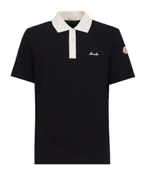 Moncler Embroidered Logo Cotton Polo Shirt - Black