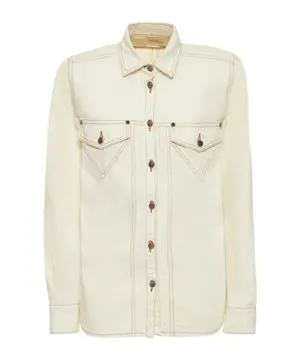 Magda Butrym Oversized Cotton Denim Shirt With Contrasting Stitching - White