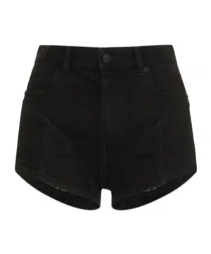 MUGLER Lace Trimmed Denim Shorts - Black
