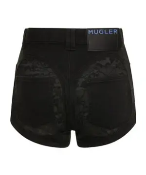 MUGLER Lace Trimmed Denim Shorts