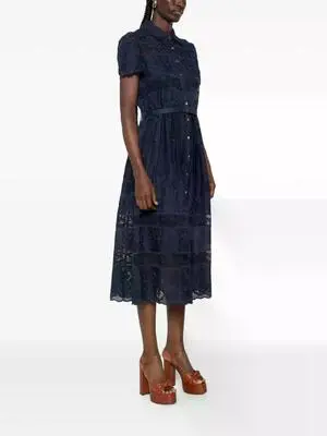 SELF-PORTRAIT Embroidered Belted Midi Dress