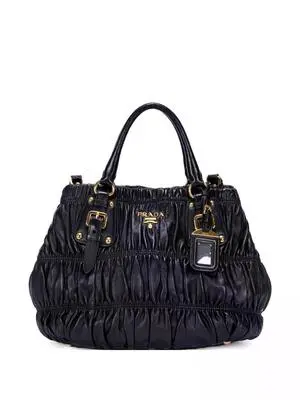 Prada Ruched Leather Shoulder Bag - Black