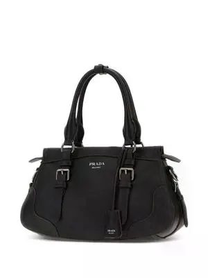 Prada Grained Leather Tote Bag With Buckle Detail