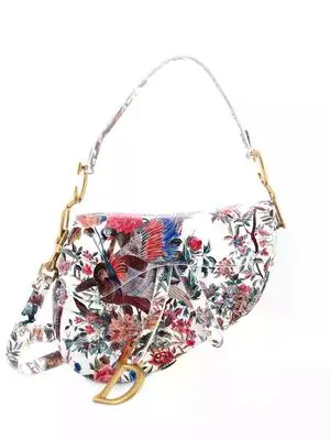 Dior Saddle Handbag With Strap In Printed Leather - Multicolour
