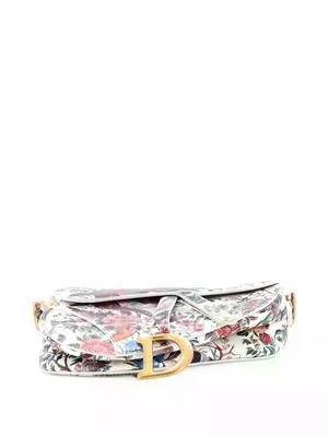 Dior Saddle Handbag With Strap In Printed Leather - Multicolour