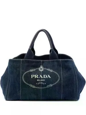 Prada Denim Canapa Logo Tote Bag