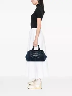 Prada Denim Canapa Logo Tote Bag