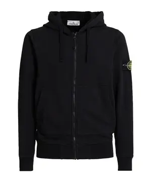 Stone Island Cotton Zip Hoodie With Logo Patch - Black